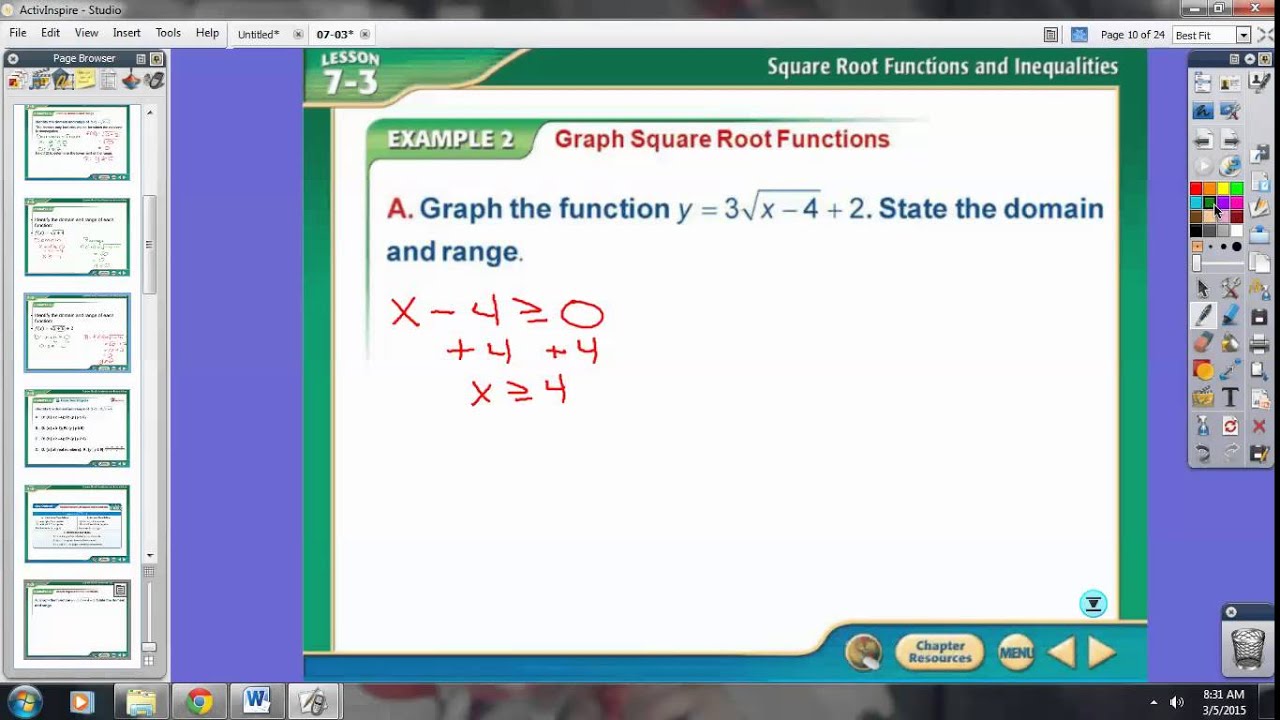 3.5.15 - Alg. 2 - Graphing Square Root Functions - YouTube