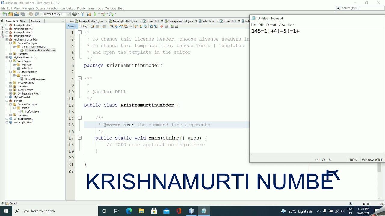 KrishnaMurti Number in Net Beans | Implementation of Factorial sum and digit Logics ...