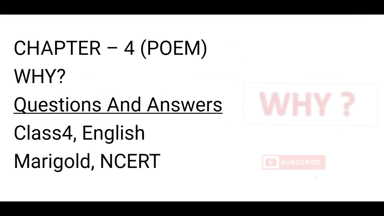Why, Poem, Questions And Answers, Class4, English, Marigold, NCERT ...