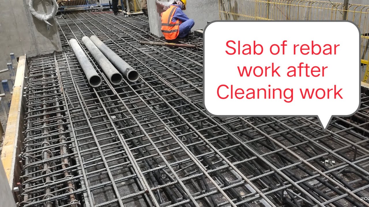Slab of Rebar work cleaning work || Concrete cleaning work in steel ...