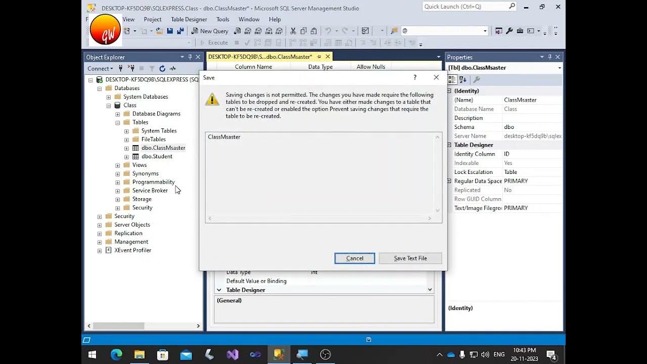 SSMS - SQL Server Management Studio - Unable to save or edit table - YouTube
