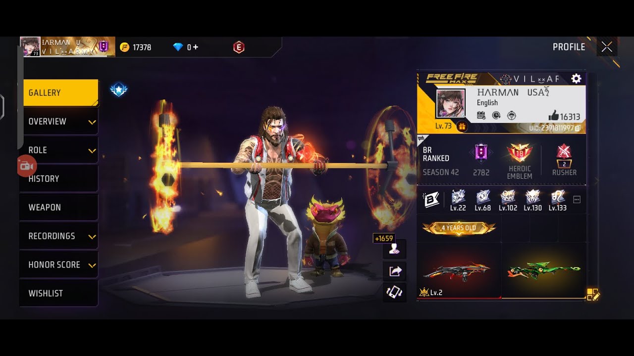 FREE FIRE MY 73 LEVEL GAMEPLAY 😱😱 - YouTube