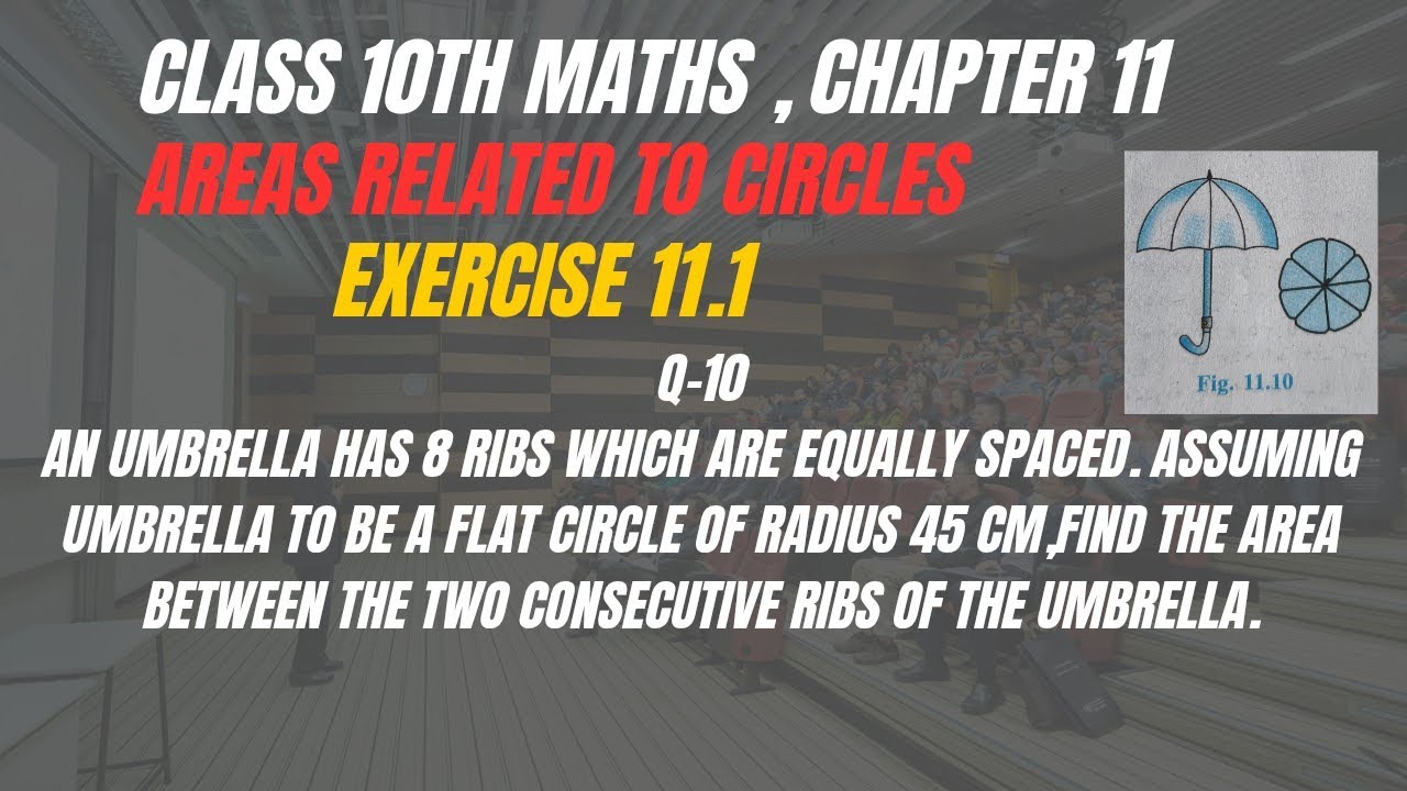 Q 10 exercise 11.1,class 10th maths,an umbrella has 8 ribs which are ...