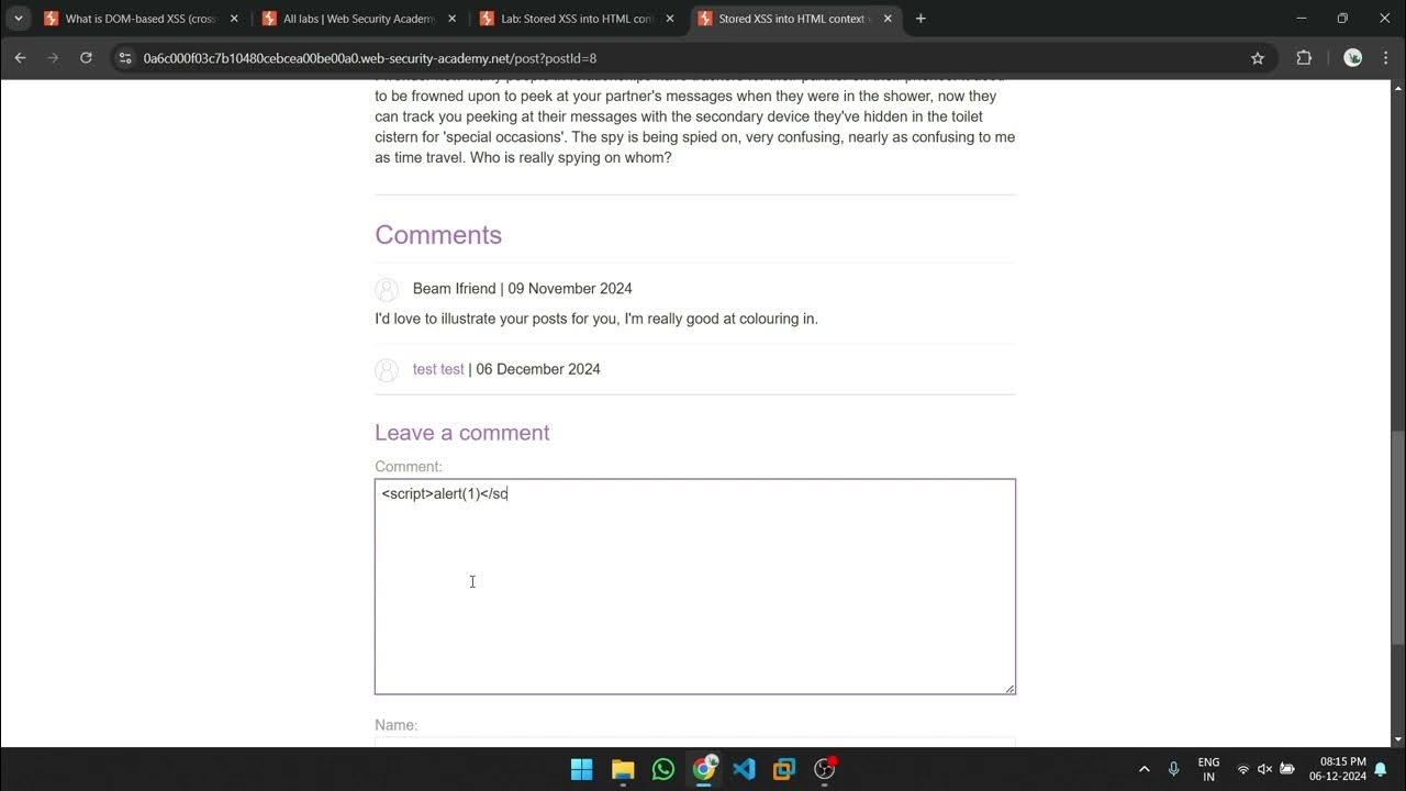 Stored XSS into HTML context with nothing encoded | XSS Labs | PortSwigger - YouTube
