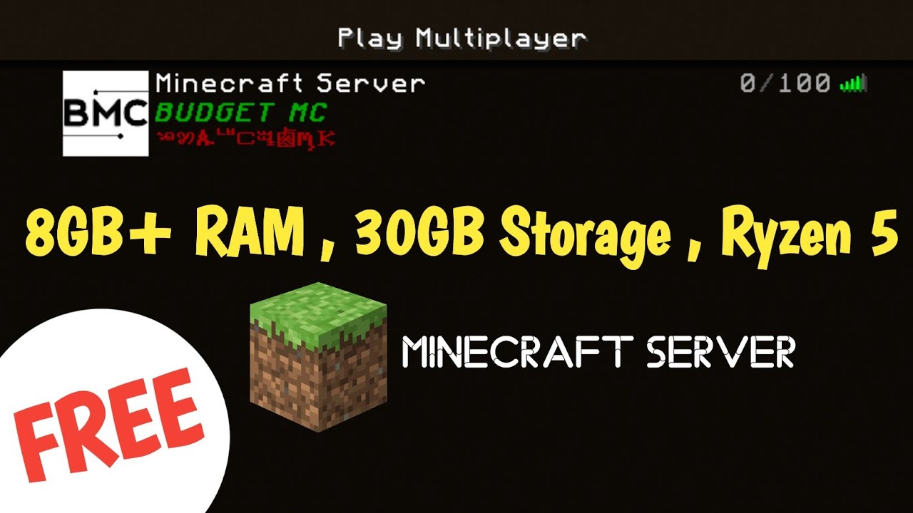 How to get free Minecraft server | 30GB Storage 8GB+ RAM Ryzen 5 3600 ...