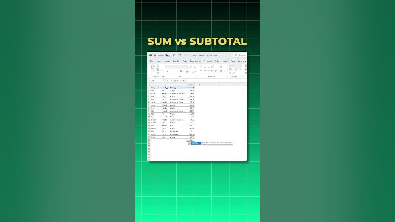 STOP Using SUM in EXCEL | Use SUBTOTAL for Correct Totals | Fix This ...