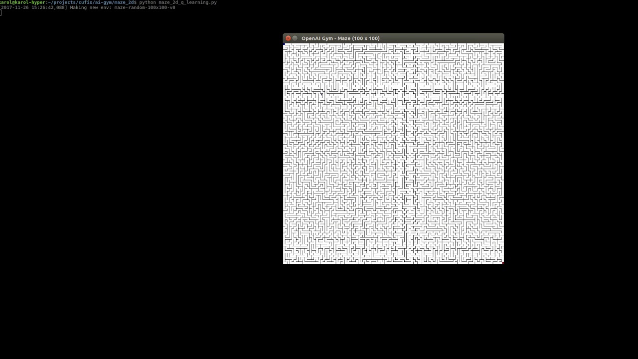 OpenAI Gym Maze 30x30 Q Learning - YouTube