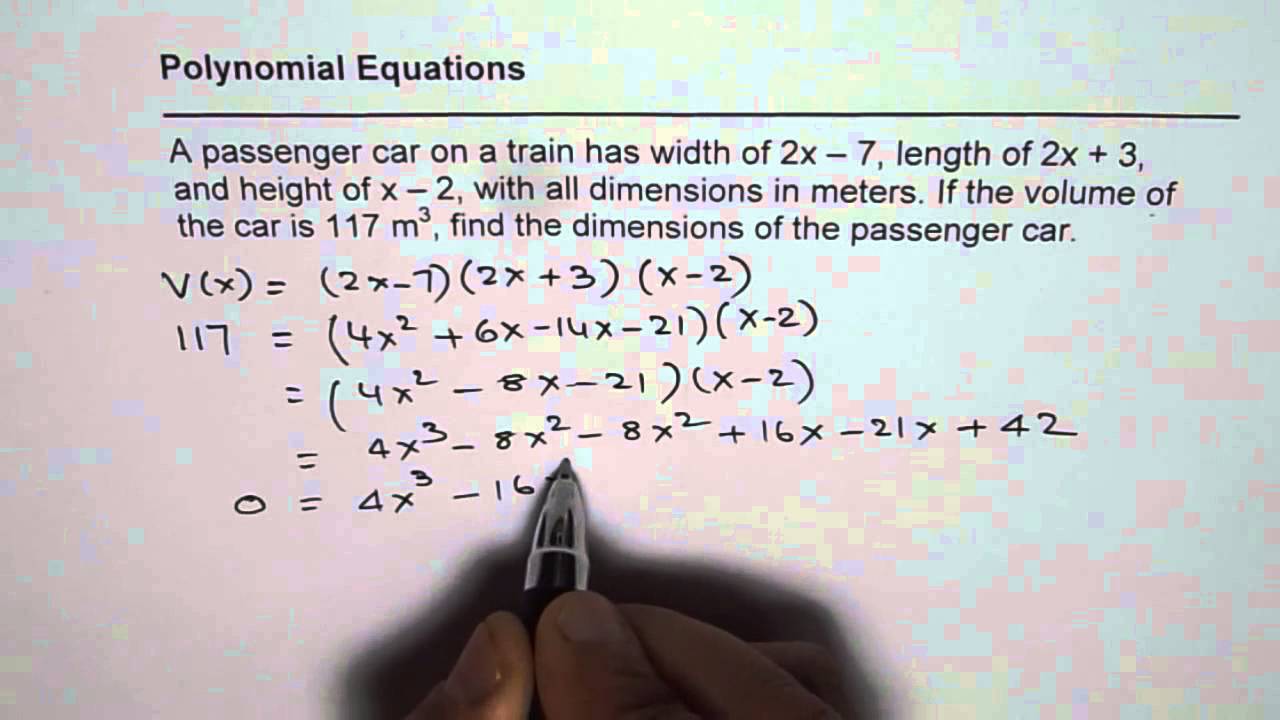 Polynomial Equations Find Dimensions of a Passenger Car For Given ...