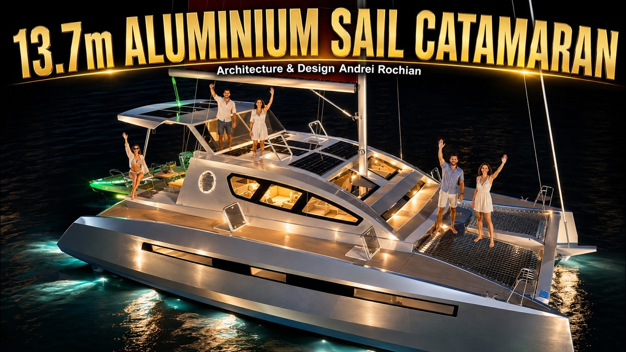 13.7m ALUMINIUM SAIL CATAMARAN Architecture & Design A Rochian - YouTube