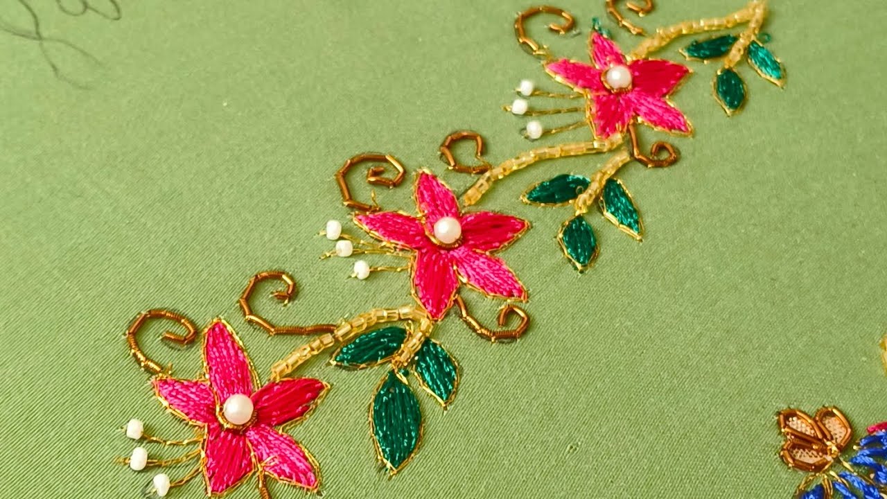 Very attractive borderline aari work for beginners|| Flower Borderline ...