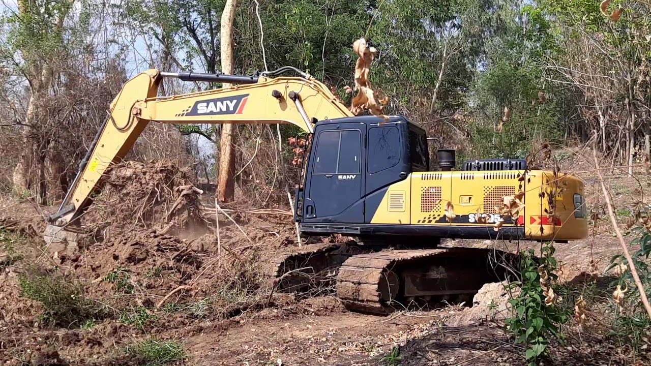 หนุ่มตี๋ งัดตอไม้ให้ดู แรงจัด SANY SY205 6D34 152hp งานขุดลอกคลองเก่า ...