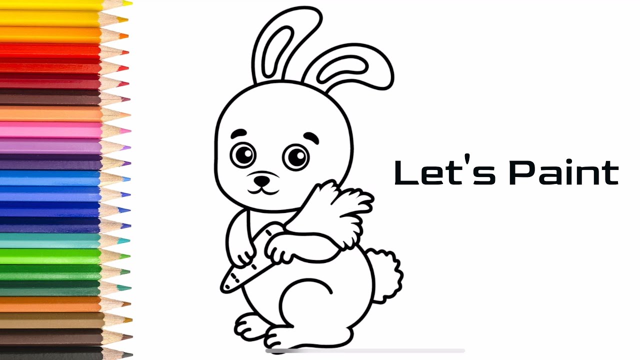 Rabbit Drawing, Painting And Coloring for kids || Learning Drawing ...
