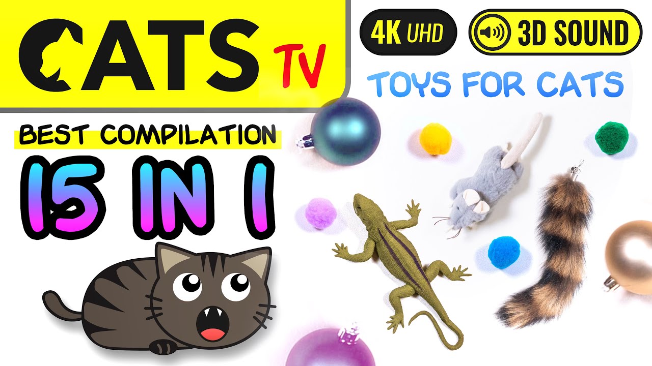 GAME FOR CATS - 15 in 1 TOYS Compilation 🐁🎾🦝 Game on screen for 3 hours ...