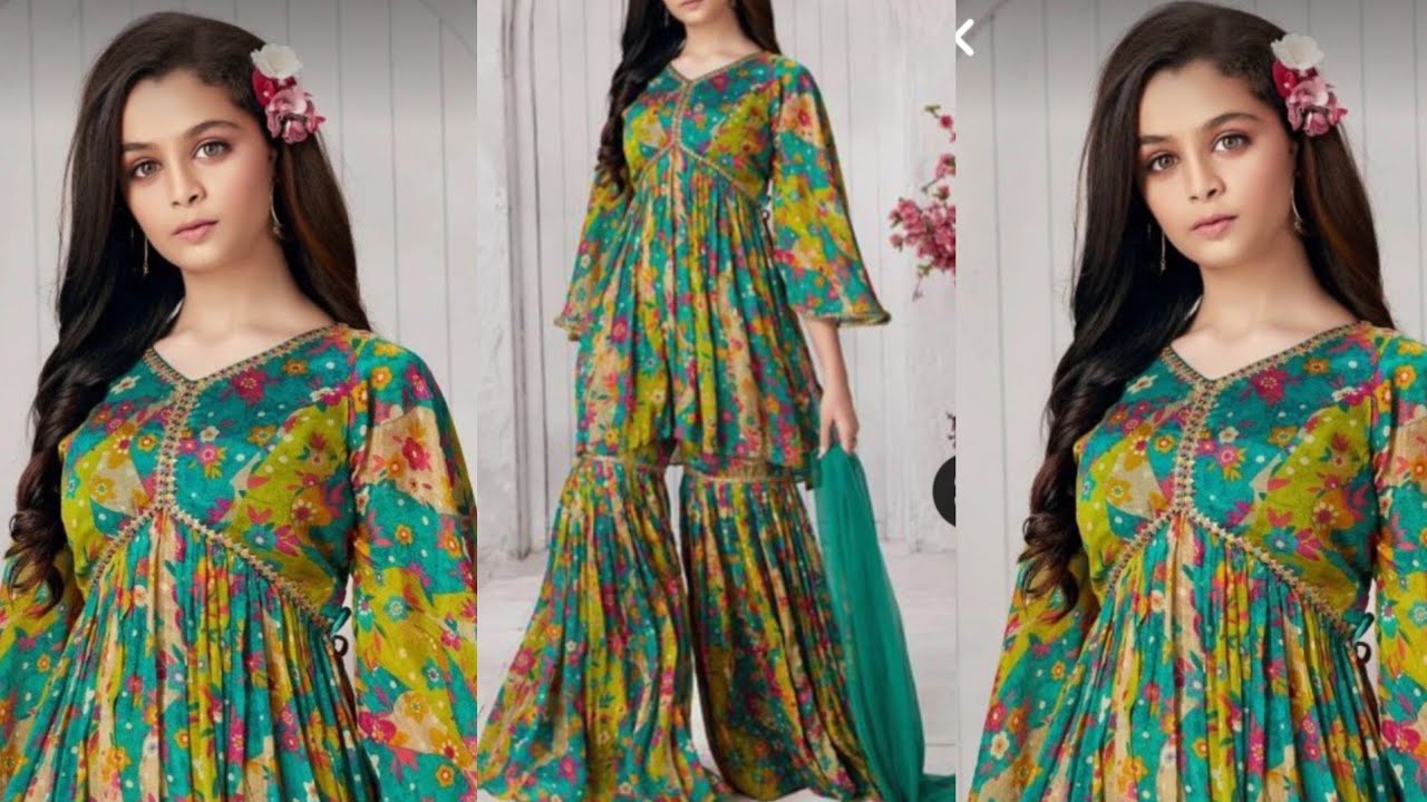 Alia cut short frock and sharara beautiful dress cutting and stitching ...