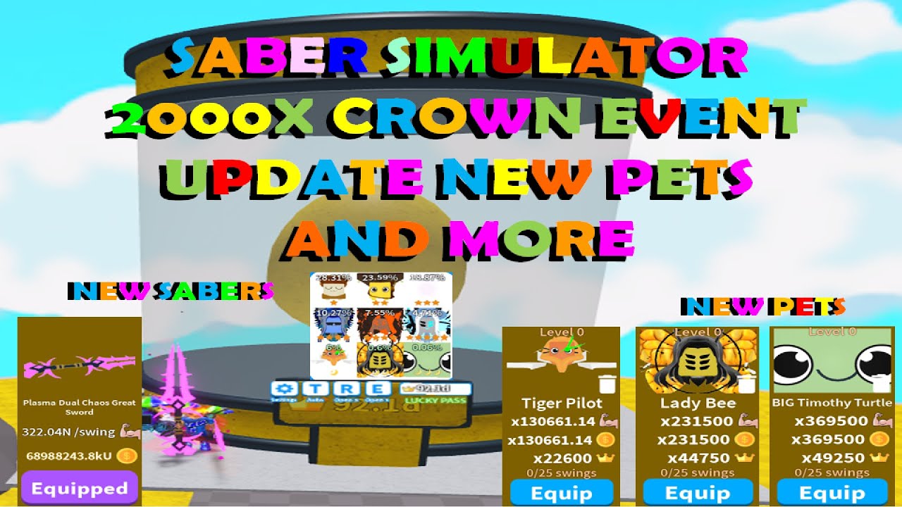 Saber Simulator 20,000X Crowns Update New Sabers New Pets and More ...