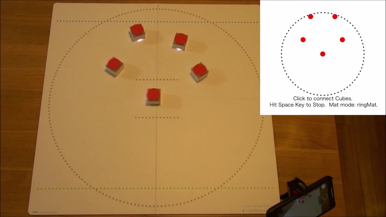 A figure is rotating by round trip moving, using toio™. Ring mat ...