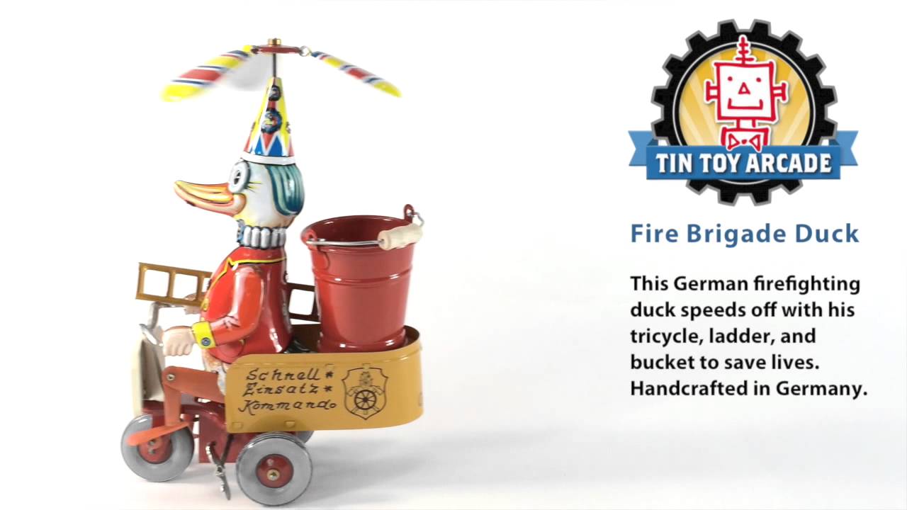 Fire Brigade Duck Tin Toy - YouTube