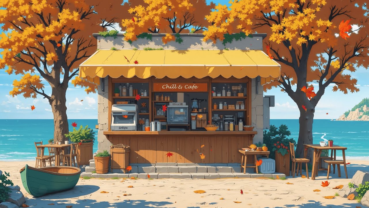 Seaside Autumn Café 🍂 Gentle Lofi Coffee Music for Calm Moments ☕ Lofi ...
