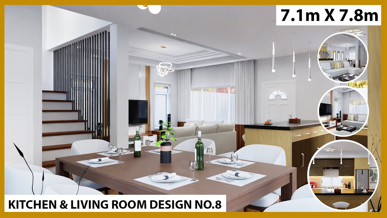 Kitchen & Living Room Design No.8 (7.1m X 7.8m) - YouTube