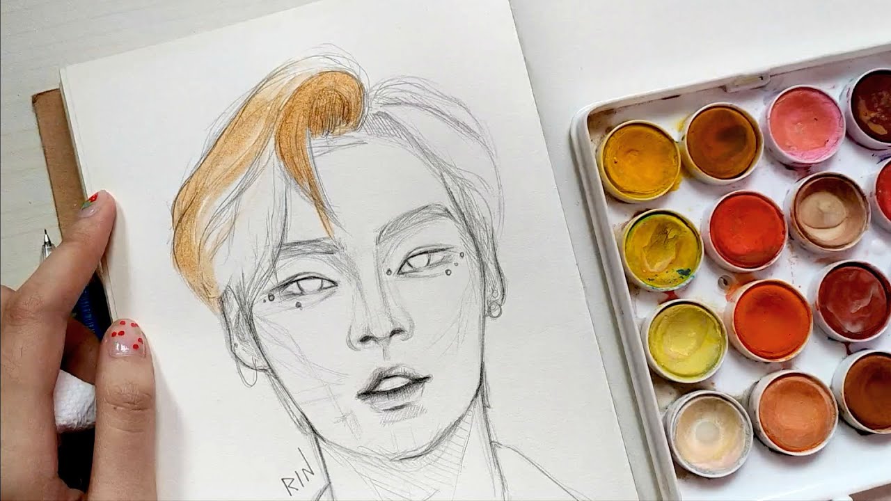 drawing stray kids lee know | happy birthday lino!! | watercolor - YouTube