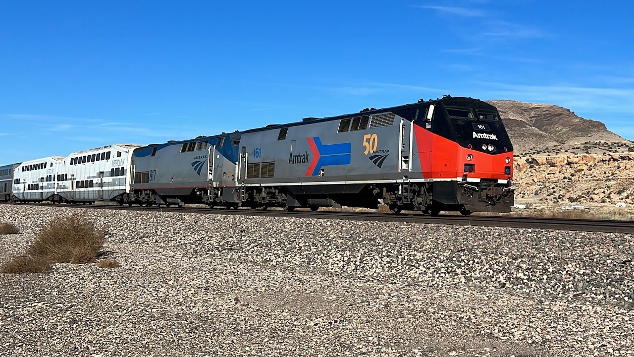3 Shots of Amtrak Phase I Heritage Unit Leading Southwest Chief #4 w ...