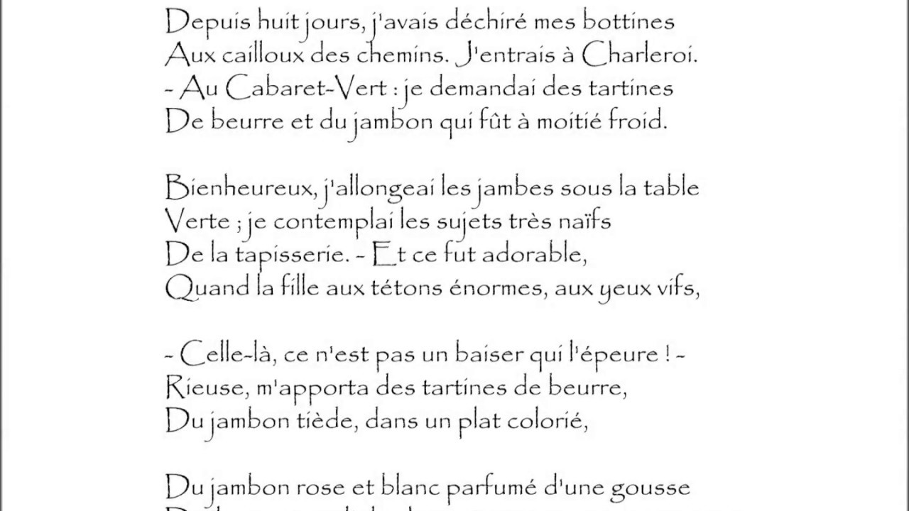 Rimbaud (Arthur) : AU CABARET VERT - Depuis huit jours, j'avais déchiré ...
