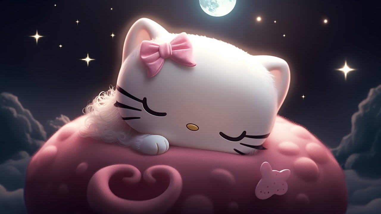 Hello kitty good night relaxing ambient piano music lullaby 6 hours ...