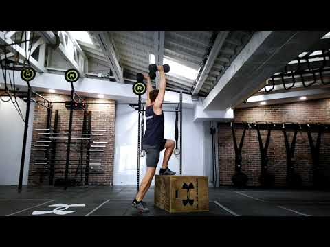 Dual dumbbell overhead box step up - YouTube