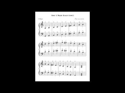 Piano Lesson 044e: First 5 Major Scales, Two Octaves (Backing Track MM ...