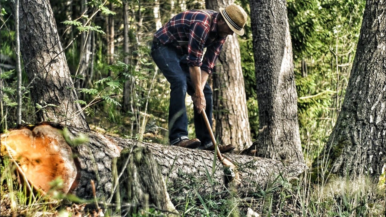 Axe Only Log Cabin - No power tools, no saw E4 - YouTube