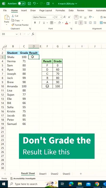 Excel Magic: Using Lookup Function for Student Grades! 🎓 #ExcelTips #LookupFunction #shorts ...