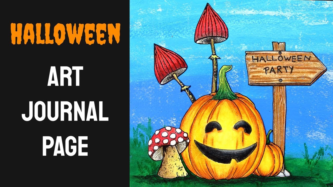 How to draw pumpkin - Halloween art journal page #halloweenart - YouTube