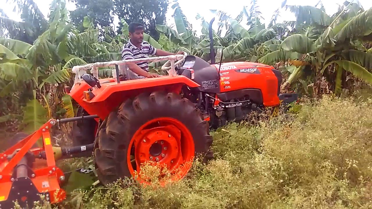 kubota tractors MU4501-Banana Tree Rotary Working - YouTube