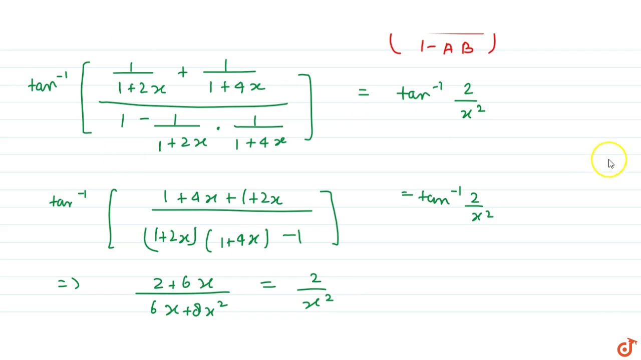 Solve `tan^-1(1/(1+2x))+tan^-1(1/(1+4x))=tan^-1(2/x^2)` - YouTube