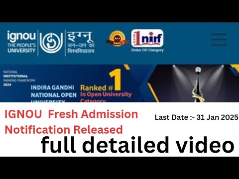 IGNOU Fresh Admission Notification 2025 !! New Announcement of IGNOU # ...