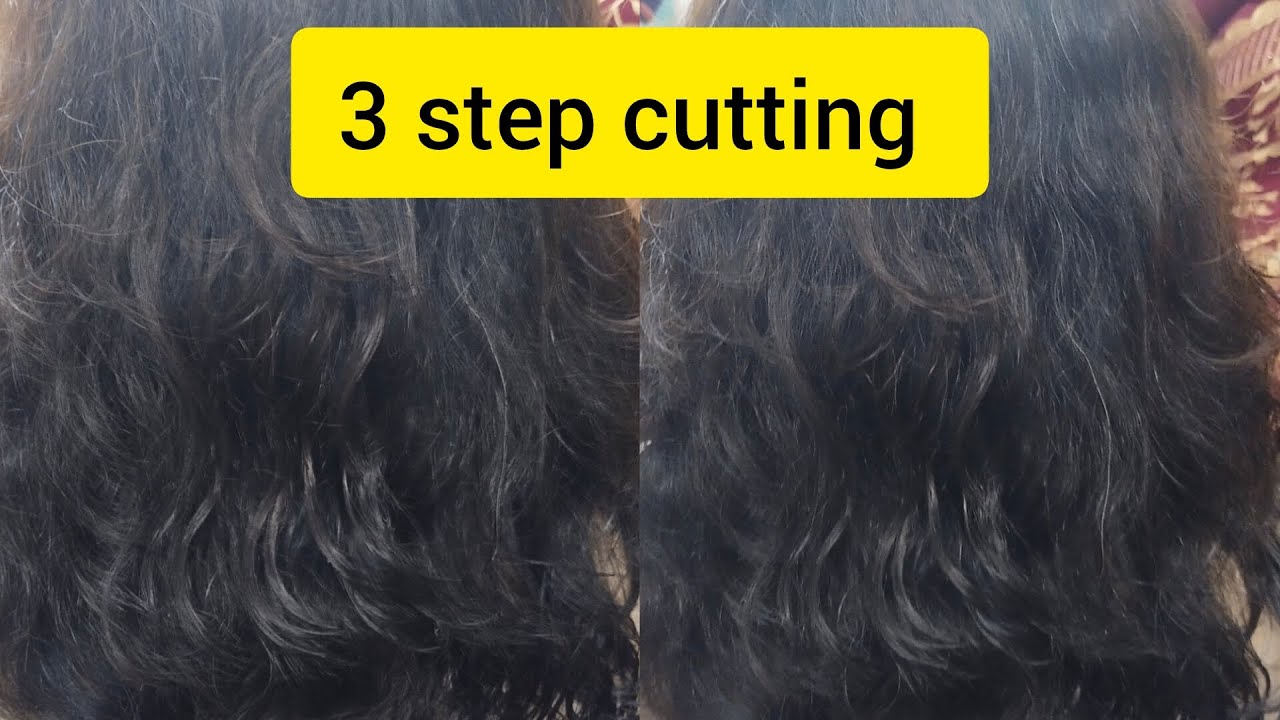 3 step cutting in a very easy way/ curly hairs me step cutting full ...
