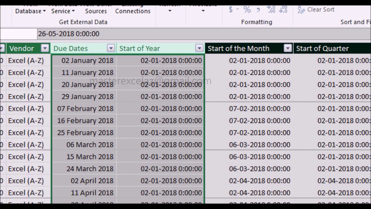 how to create startofyear dax formula | Power pivot excel - YouTube