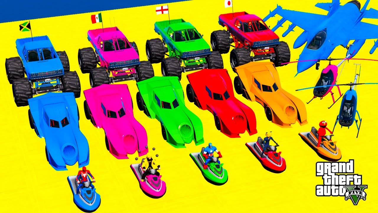 GTA V Mega Ramp Boats, Cars, Motorcycle with Trevor and Friends New ...