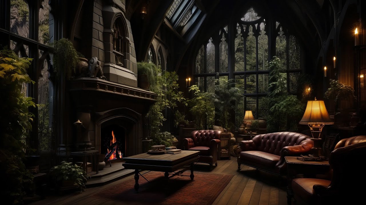 Fall Asleep Thunder, Rain & Fireplace Sounds for Relaxation in Cozy ...