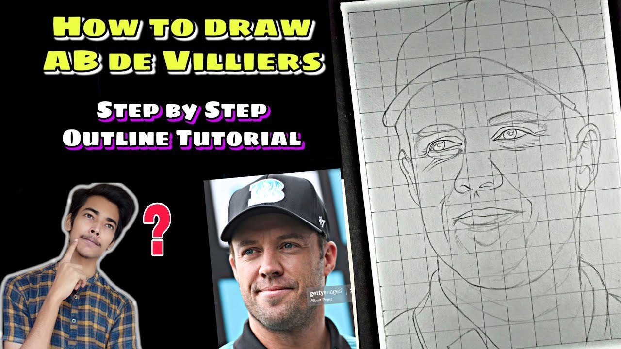 How to draw AB de Villiers | Step by Step Outline Tutorial for ...