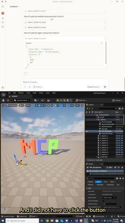 Unreal Engine MCP server fully automated through Claude AI live #gamedevelopment #unrealengine5 ...