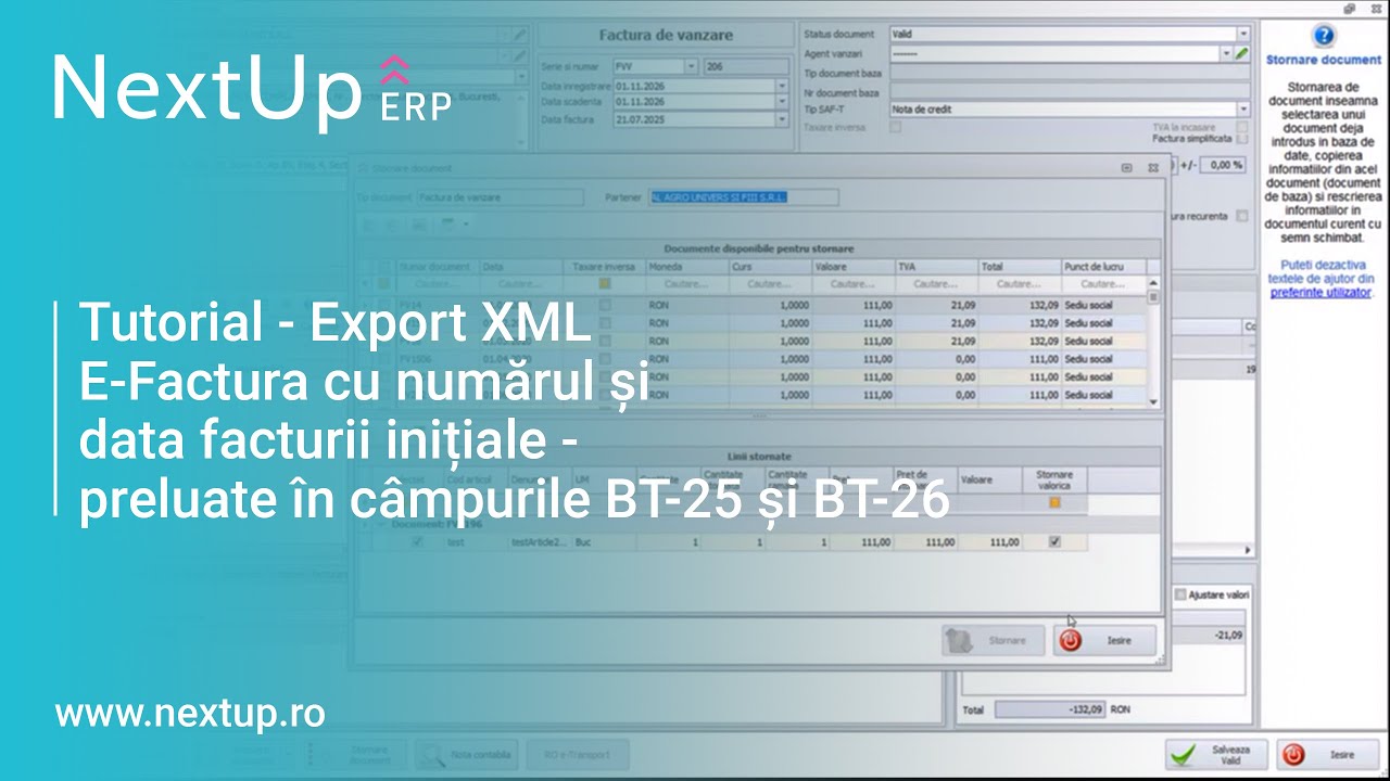 Tutorial - Export E-Factura cu număr + data facturii inițiale - preluate în câmpurile BT 25 și ...