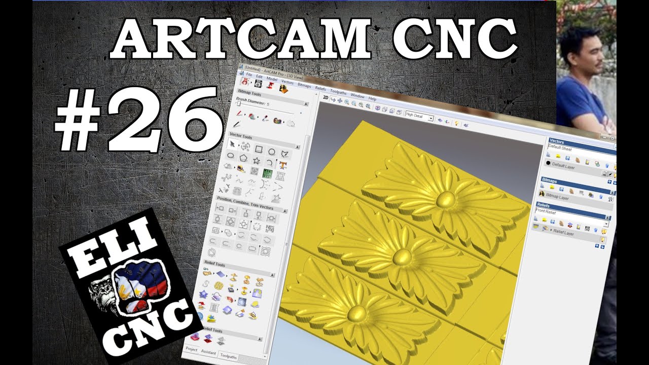 CNC VIDEO VLOG 1056 / ARTCAM CNC RECTANGLE FLOWER RELIEF 3D RENDER ...