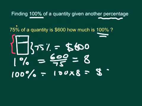 Finding 100 percent of a quantity given another percent - YouTube