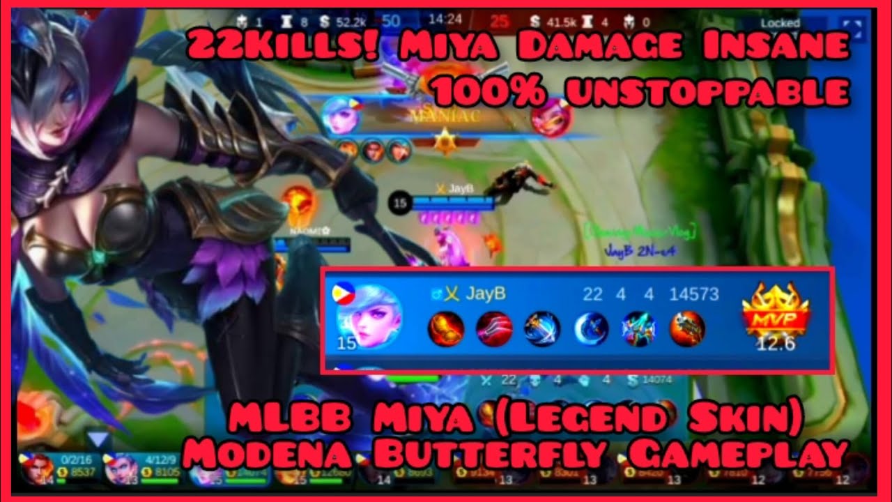 MLBB MIYA "Modena Butterfly" Gameplay+ 22Kills Miya Damage Insane 100% ...