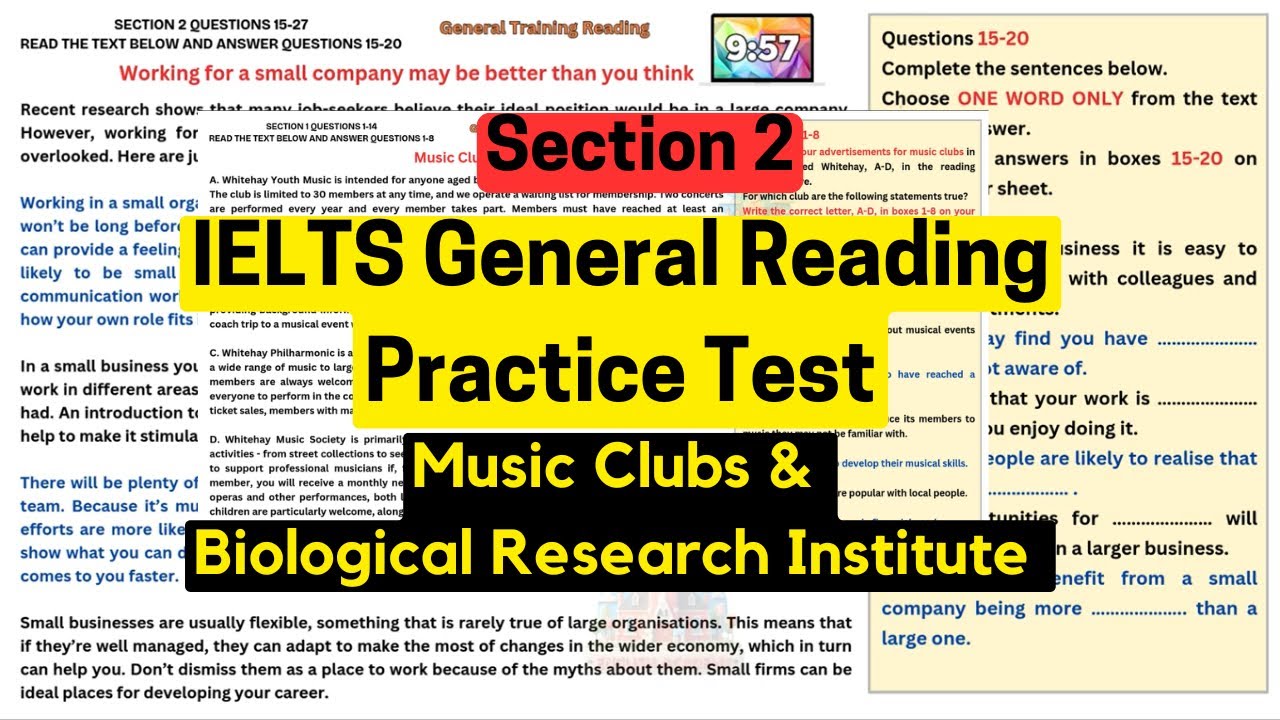 IELTS general reading practice test | music clubs general training ...
