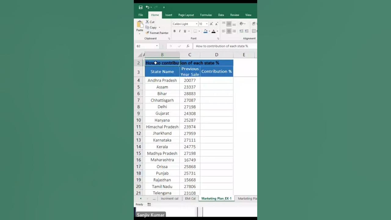 1.Contribution % Calculate in Excel |#excel#sale#sales #saleman #saleplanning#exceltips# ...