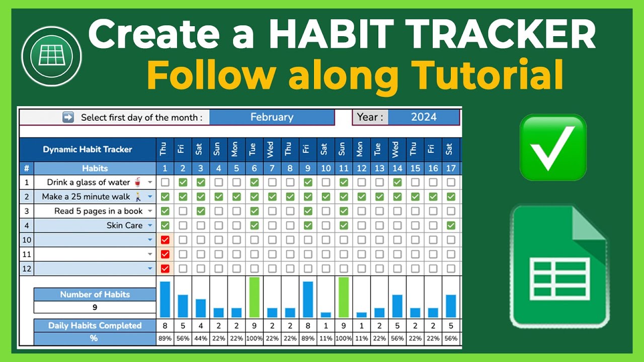 Create your Habit Tracker - TUTORIAL 2024 + FREE Download - Google Sheets - YouTube