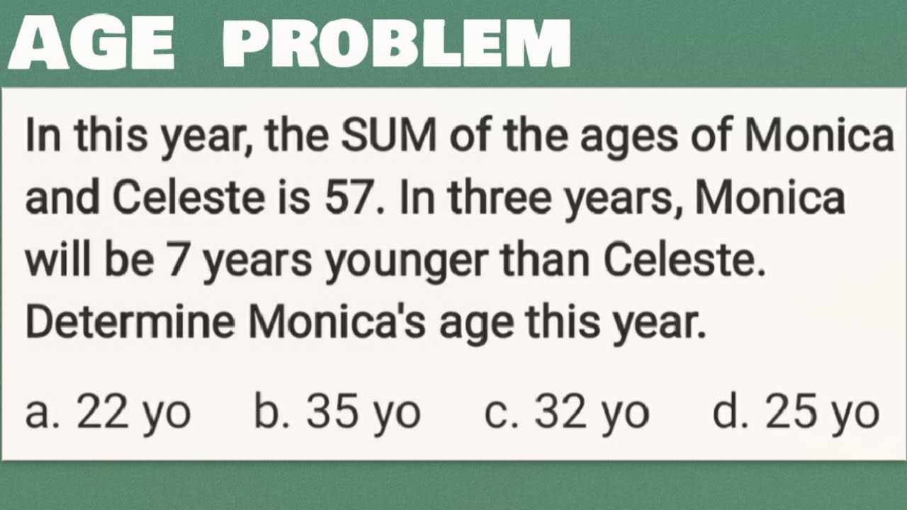 SUM ages of Monica and Celeste is 57. In three years, Monica will be 7 ...