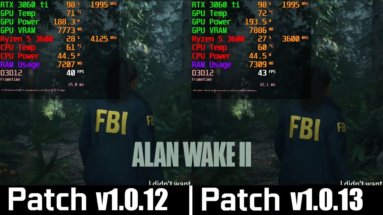Alan Wake 2 Patch 1.0.12 vs Patch 1.0.13 - YouTube